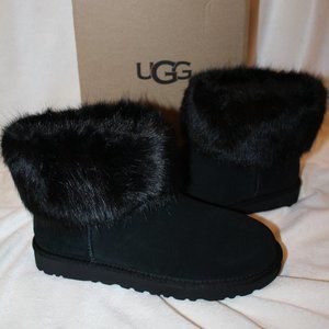 UGG | Shoes | New Ugg Womens Mini Suede Fur Trimmed Boots Black | Poshmark